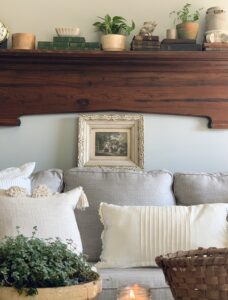 Mantel Above The Couch - MY WEATHERED HOME
